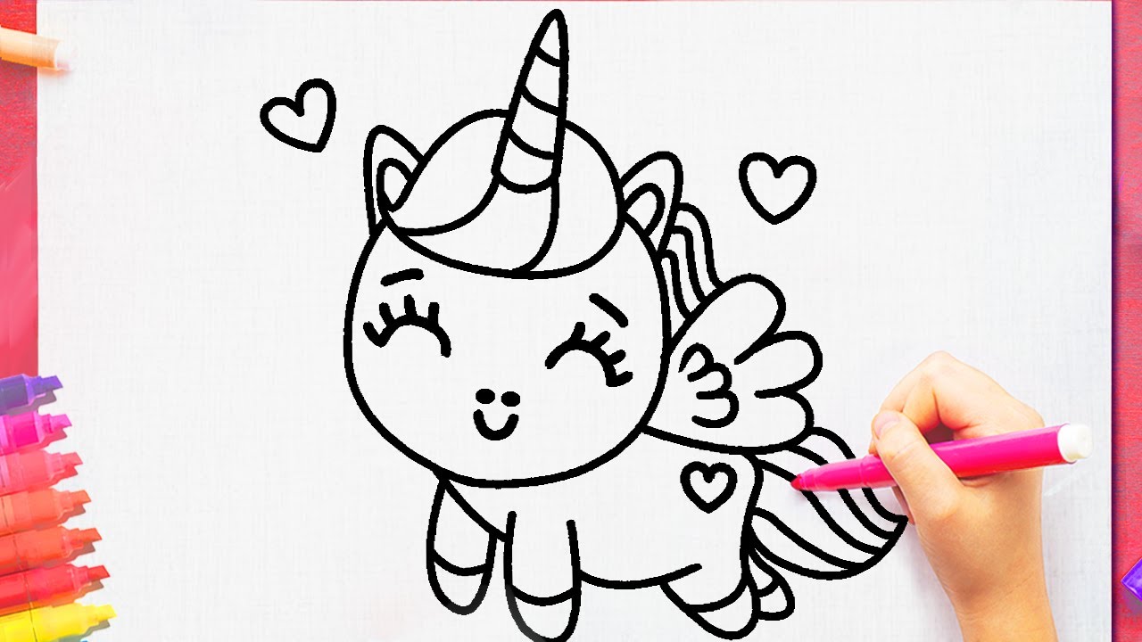 come disegnare un unicorno facile kawaii con le ali - YouTube