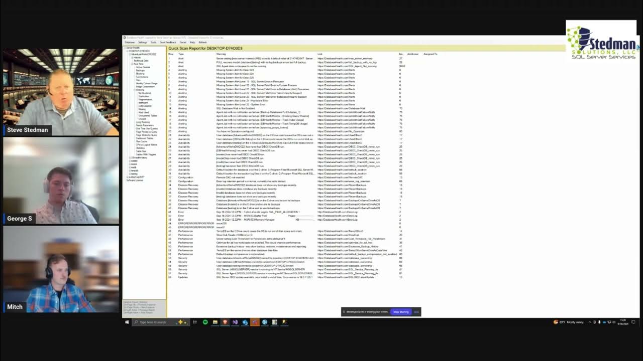 Database Health Monitor quick scan report 229 - SQL 2019 CU 27. - YouTube