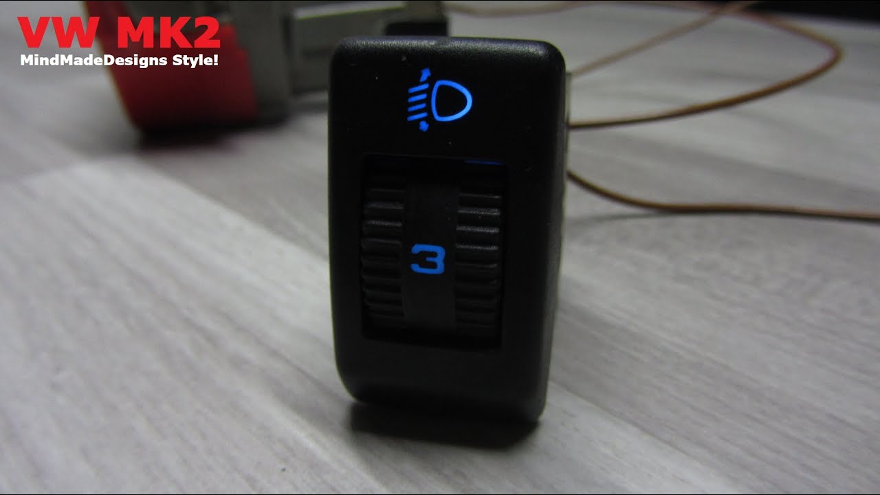 Headlight range control button custom led light vw golf mk2 - YouTube