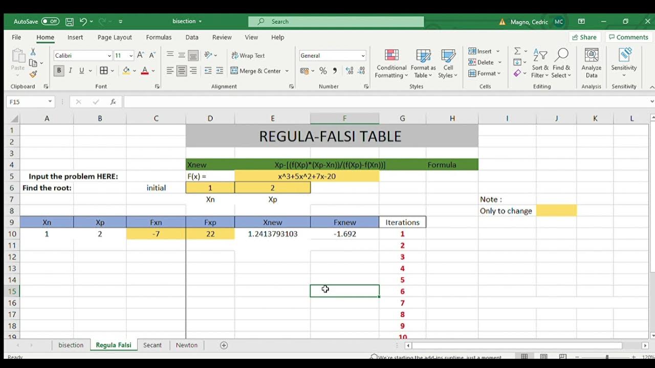 Regula Falsi Excel Method - YouTube