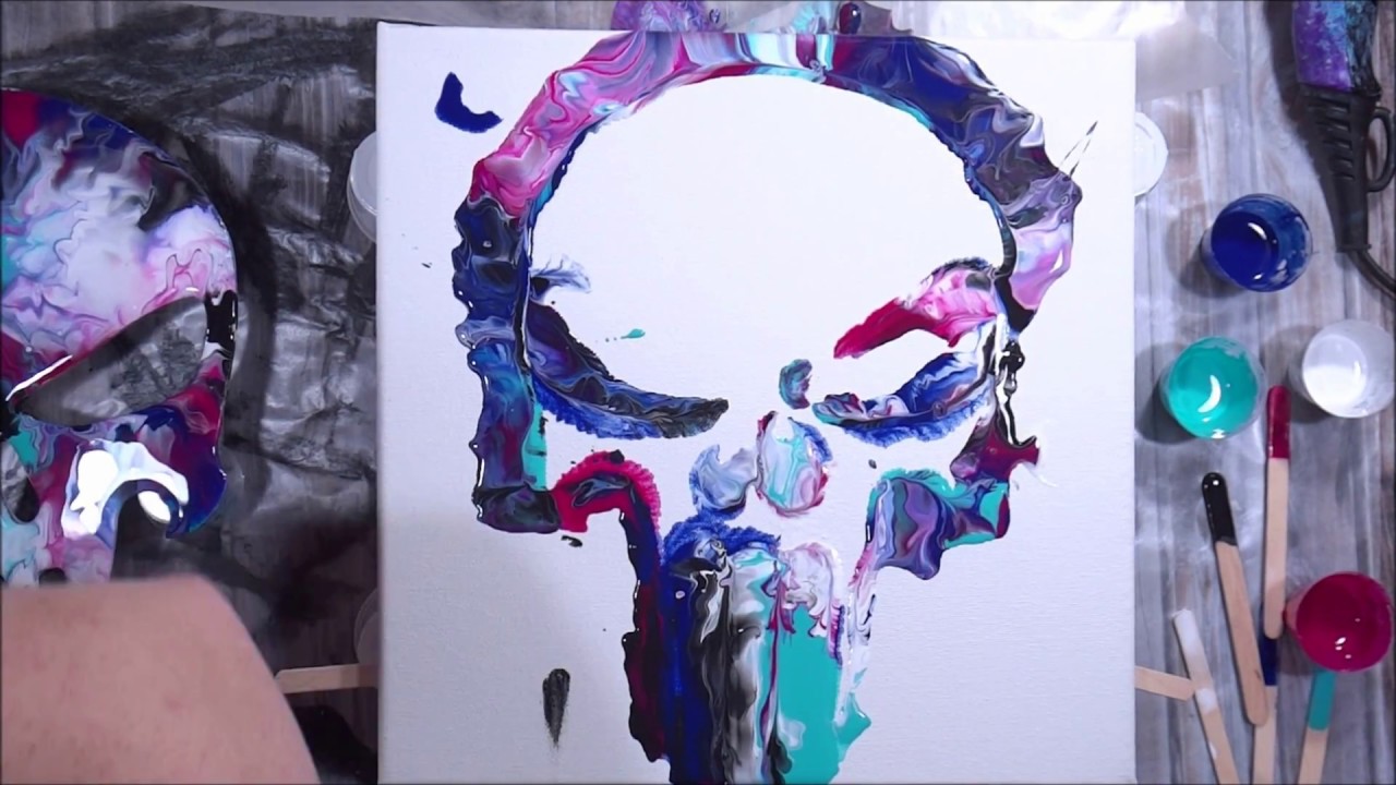 Wood Skull & Canvas Acrylic Puddle Pour- Golden Paints (217) - YouTube