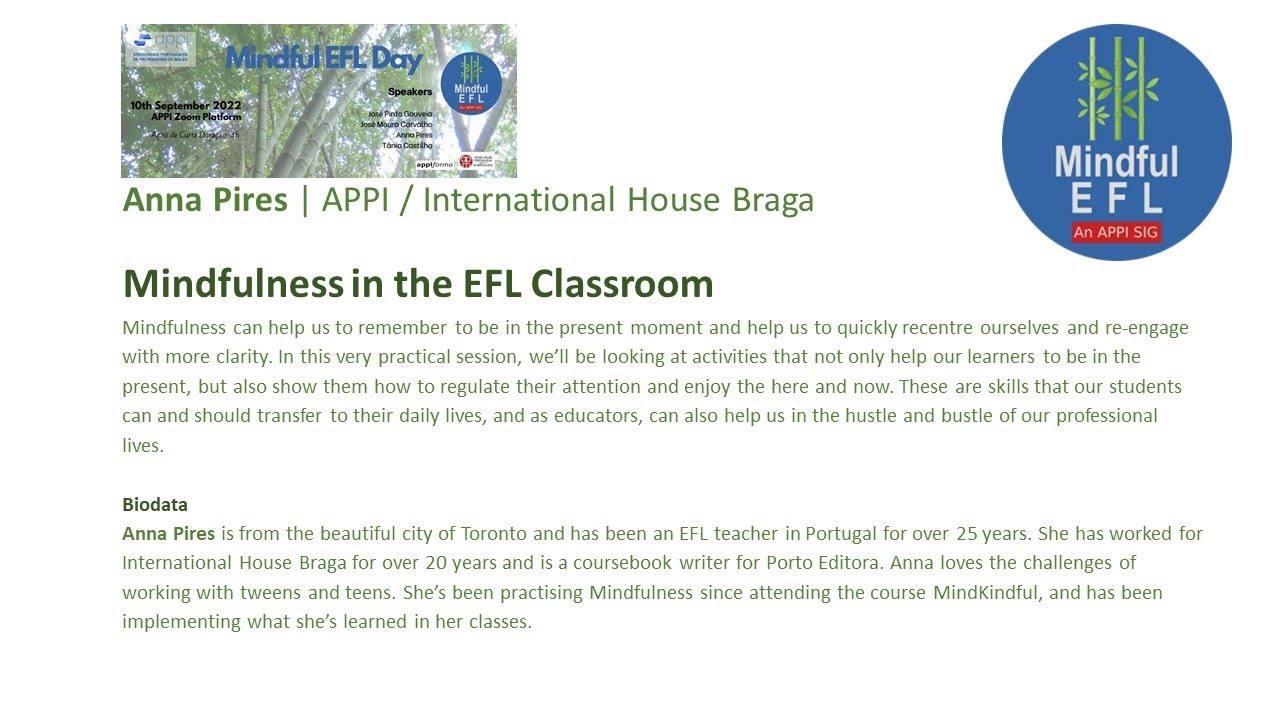 Mindfulness in the EFL Classroom | Anna Pires | APPI / IH Braga - YouTube