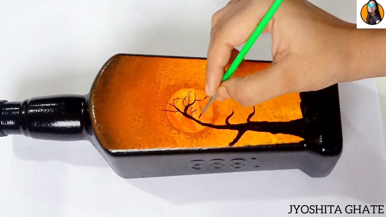 DIY Bottle Art| Sunset Scenery on Glass Bottle| Bottle Craft| Bottle ...