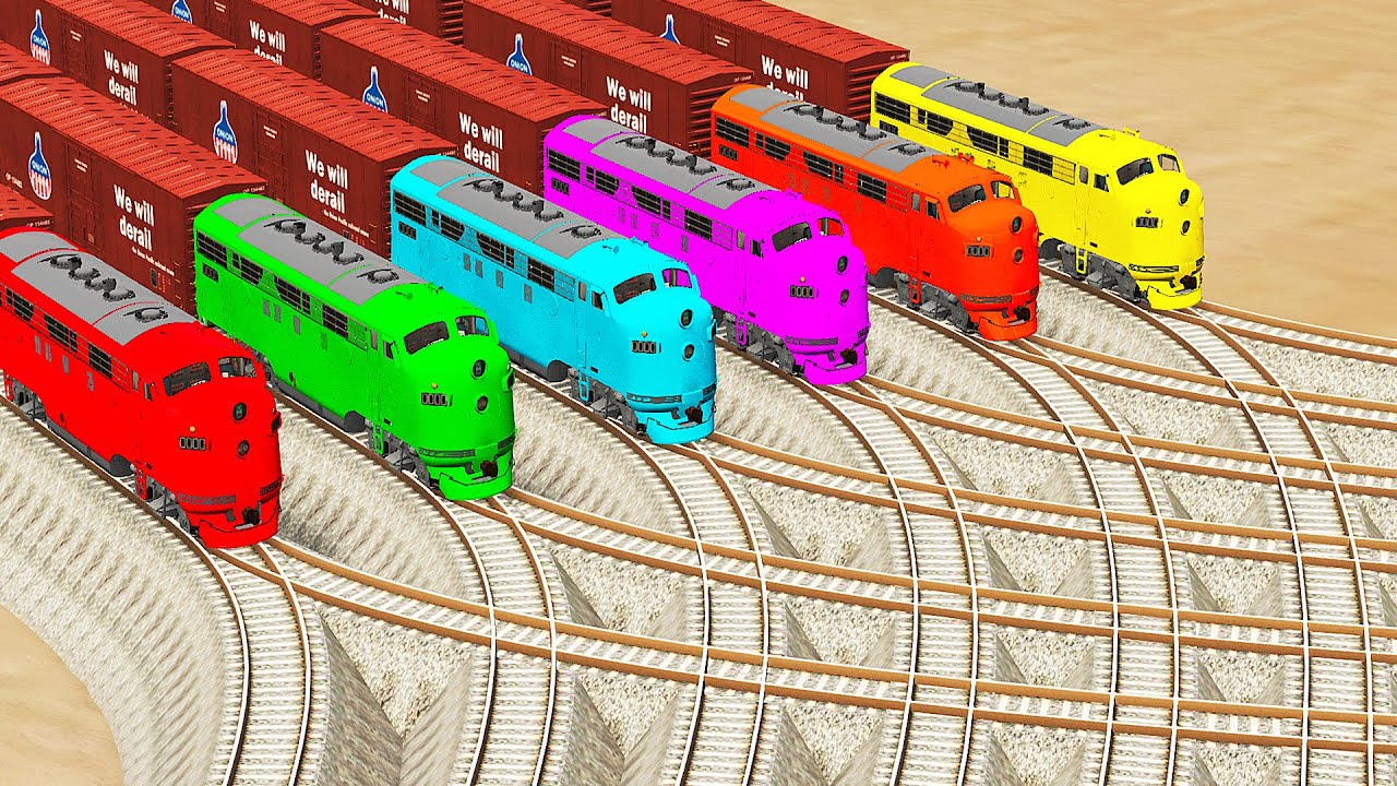 Six Trains vs Crazy Mistake Overlapping Y Shape Rail Tracks Crossing ...