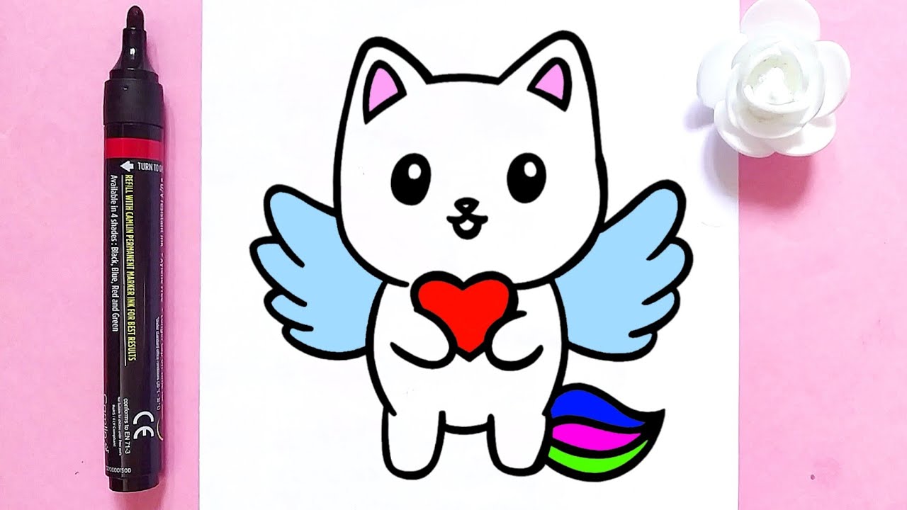 How to draw a Cute Angel Cat 👼 easily / step by step lesson - YouTube