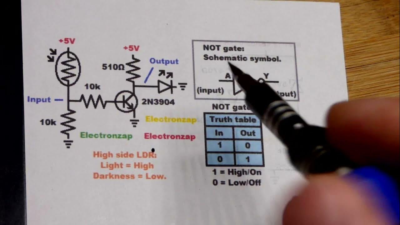 Light based NOT gate digital inverter using LDR and 2N3904 NPN BJT learning electronics shorts ...