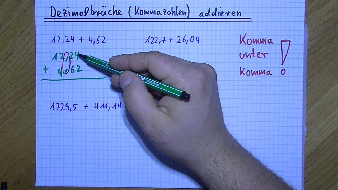 Dezimalbrüche Kommazahlen addieren - YouTube