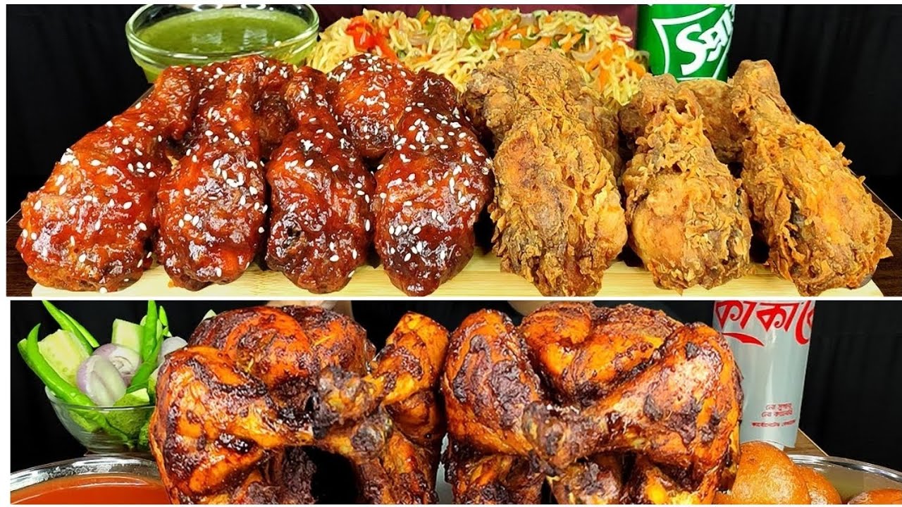 ASMR EATING CHICKEN WHOLE CHICKEN, CHICKEN LEGS ZINGER, KOREAN NODDLES ...