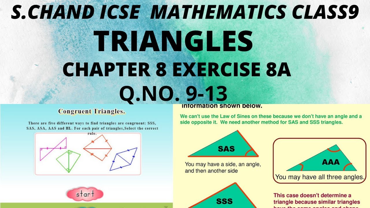 TRIANGLES CLASS 9 ICSE CHAPTER 8 EXERCISE 8A Q NO 9 13 YouTube triangles-class-9-icse-chapter-8-exercise-8a-q-no-9-13-youtube