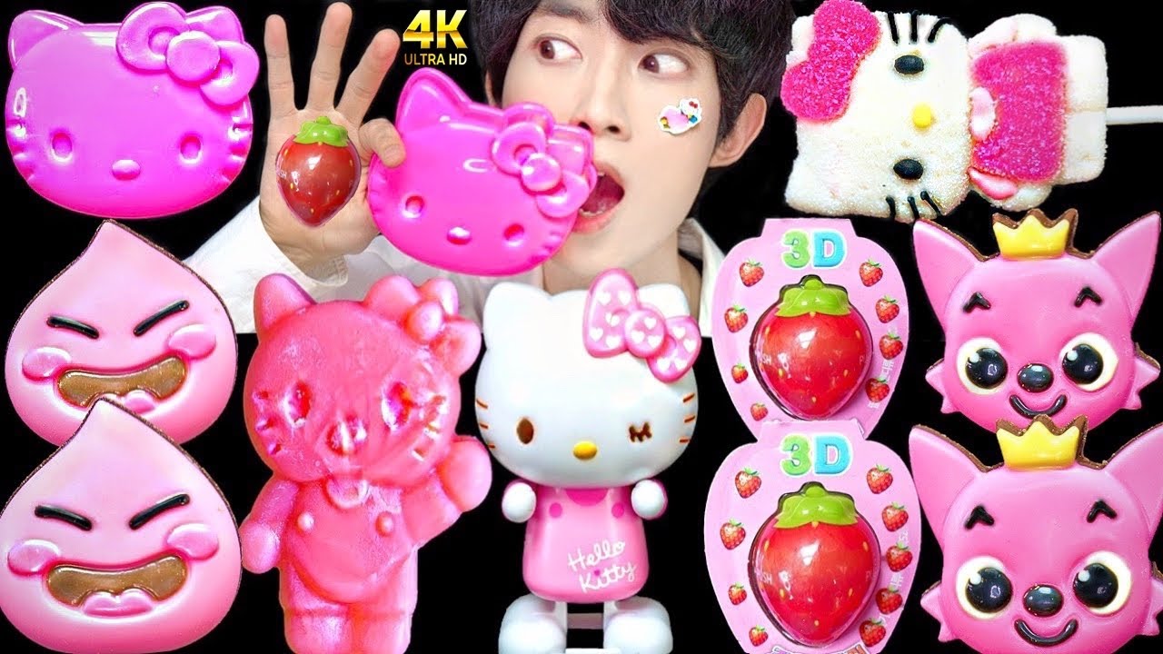 ASMR ICE CREAM PINK PARTY 다양한 핑크 헬로키티 아이스크림 젤리 먹방 DESSERTS JELLY CANDY ...