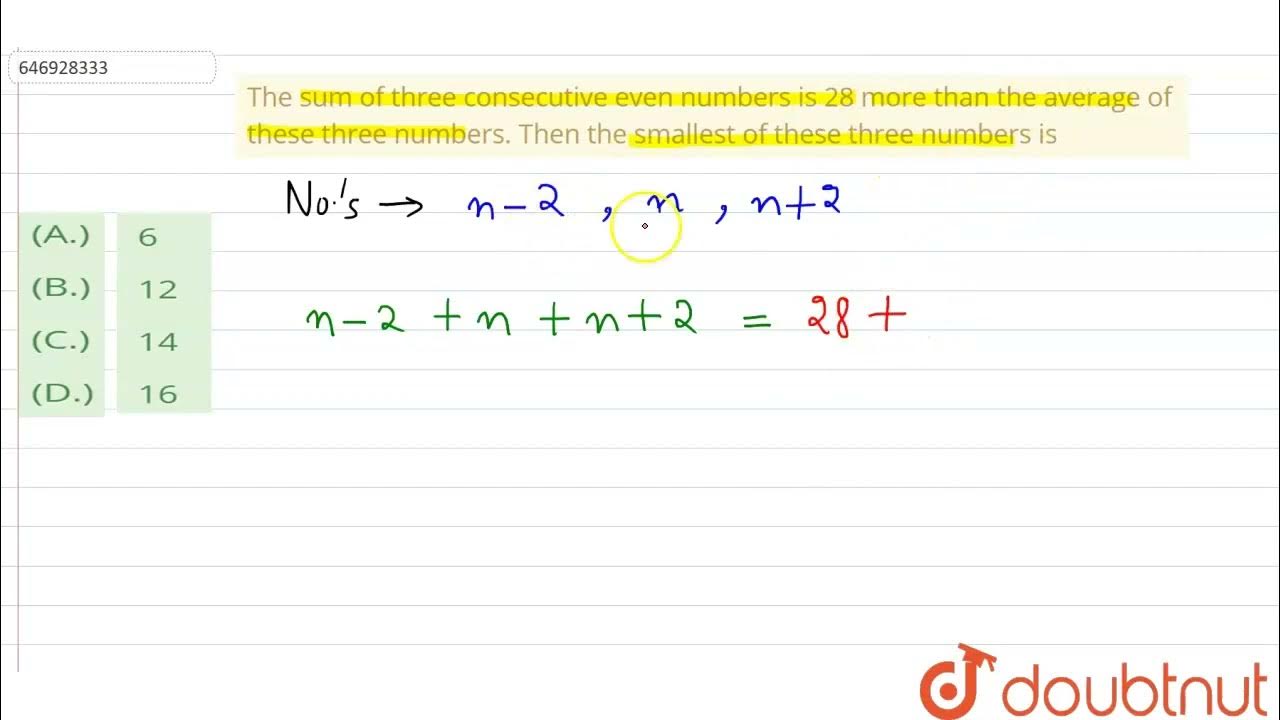 The sum of three consecutive even numbers is 28 more than the average of these three numbers. Th ...