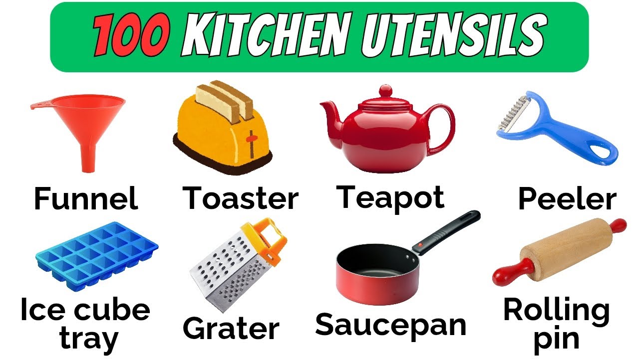 100 Kitchen Utensils | Kitchen Vocabulary in English | Kitchen Items ...