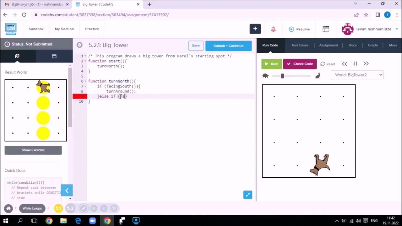 karel სავარჯიშო 5.2.1 if-else statement/ if-else პირობა/ while loop ...