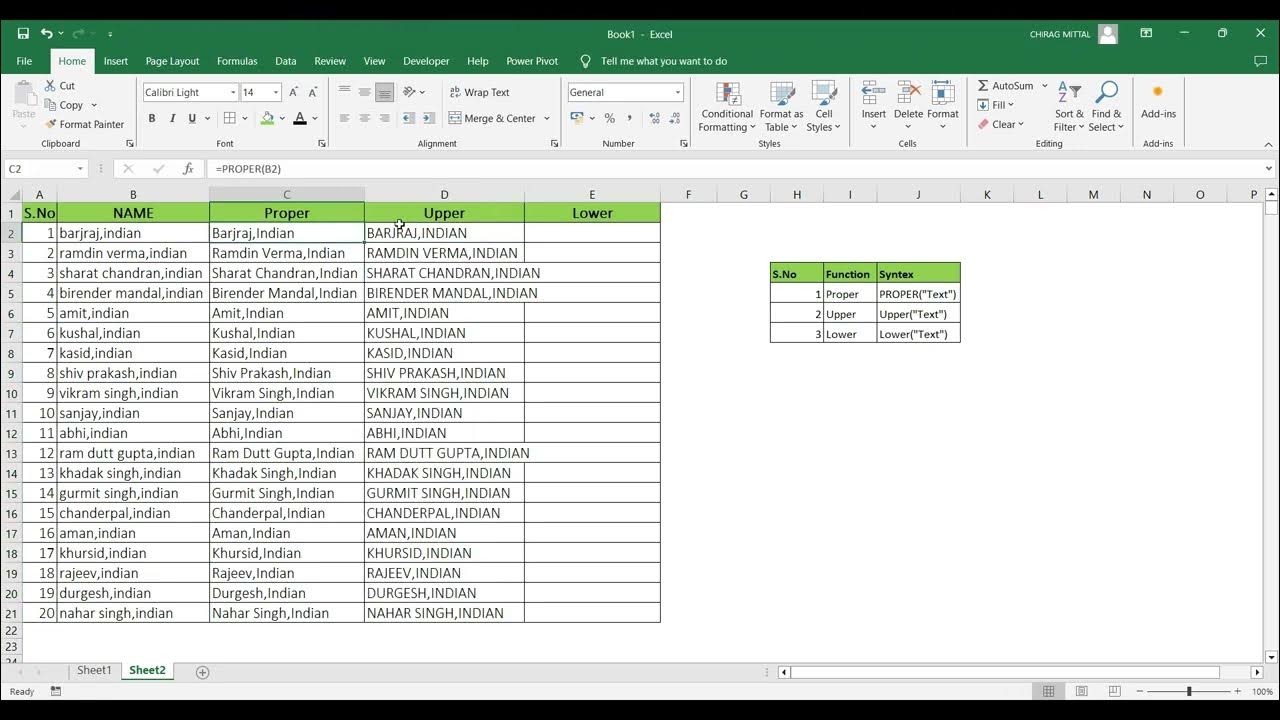 EXCEL FUNCTION PROPER UPPER LOWER - YouTube