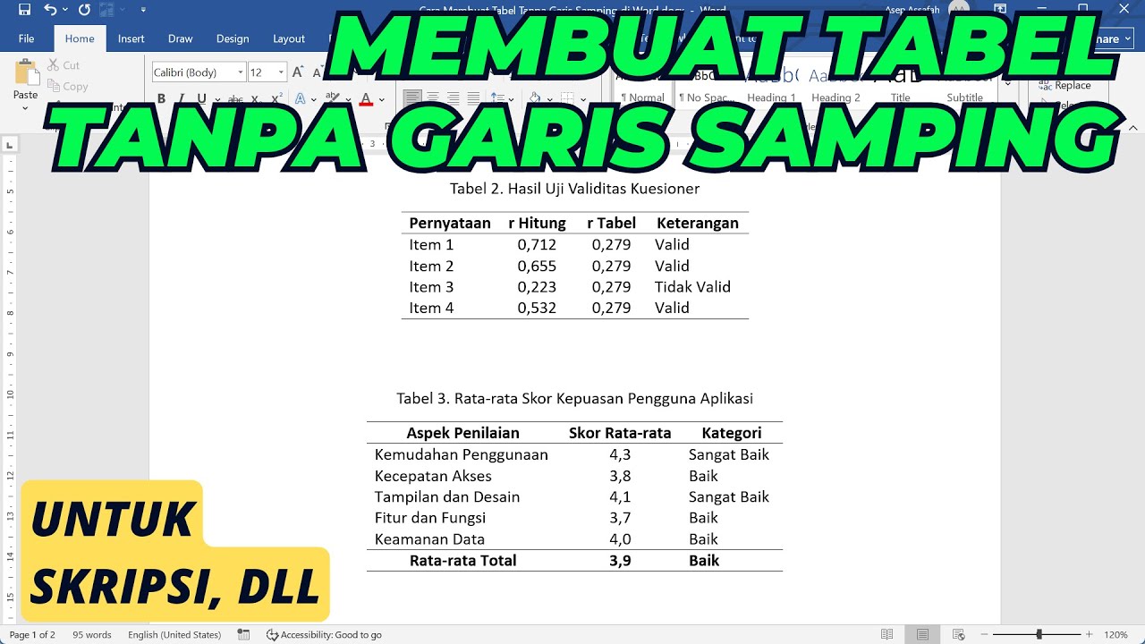 Cara Membuat Tabel Tanpa Garis Samping di Word untuk Skripsi dan Karya ...