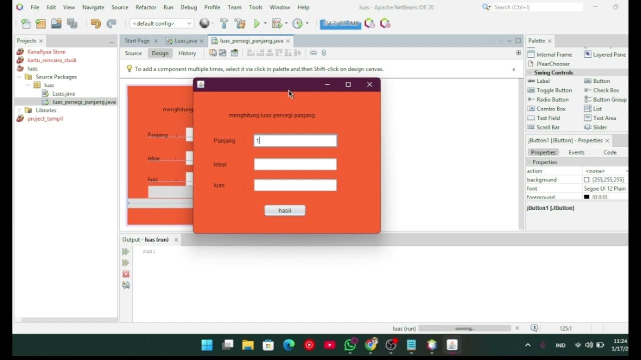Menghitung Luas Persegi Panjang | tutorial dasar programming Apache Netbeans 23 - YouTube