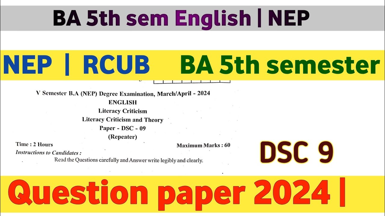 BA 5th sem English Dsc 9 question paper 2024 | RCUB | NEP | question ...
