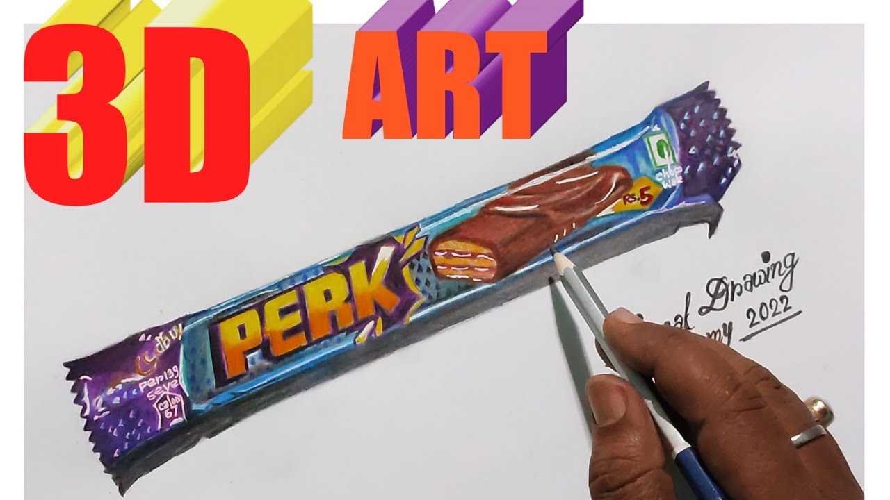 3D Art Drawing//Hyper Realistic drawing of Perk Chocolate - YouTube