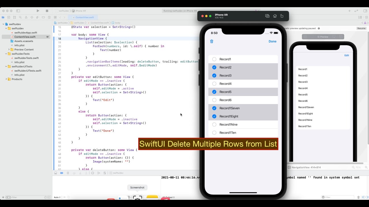 Swiftui Delete Multiple Rows From List Youtube