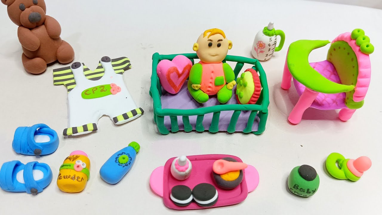 DIY How To Make Polymer Clay Miniature baby Set|Easy mini Nurseries ...