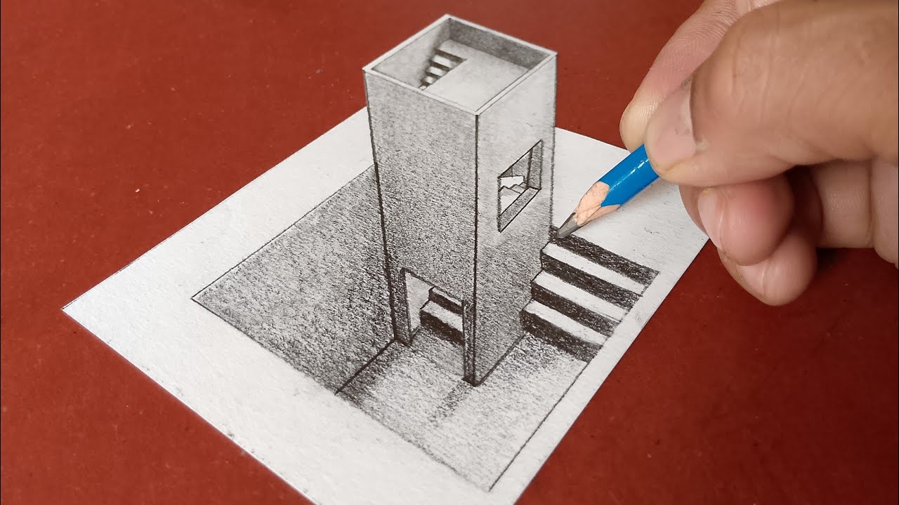 How to draw a tower inside the Hole 3D art on paper for beginners - YouTube
