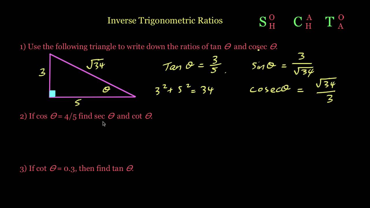 Sec Cot Cosec The Inverse Trigonometric Ratios YouTube Sec Cot Cosec The Inverse Trigonometric Ratios YouTube