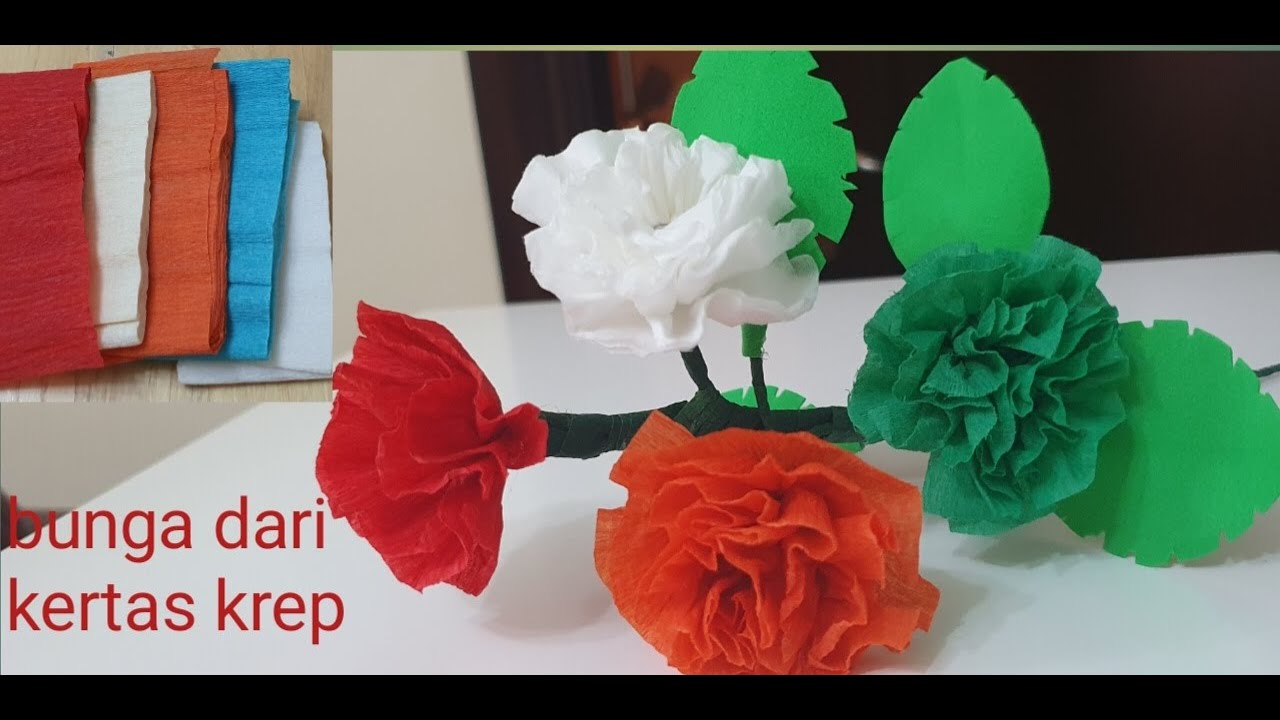 CARA MEMBUAT BUNGA DARI KERTAS KREP - YouTube