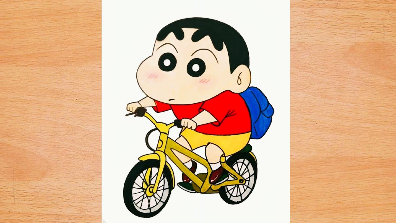 How to draw SHINCHAN riding a Bicycle - Step by step || Easy Shinchan ...