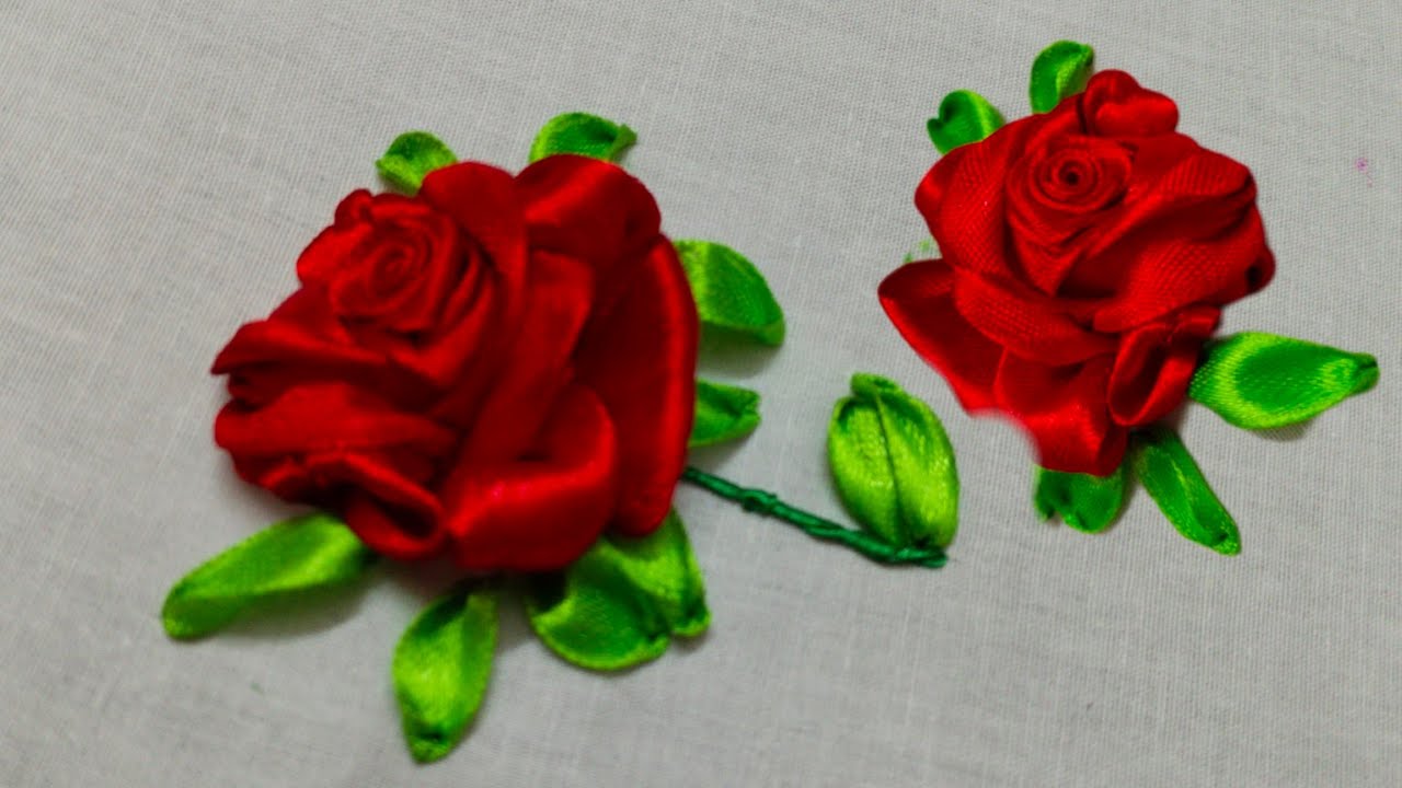 3D Red Rose Ribbon flower design | Ribbon Embroidery Design | Cushion ...