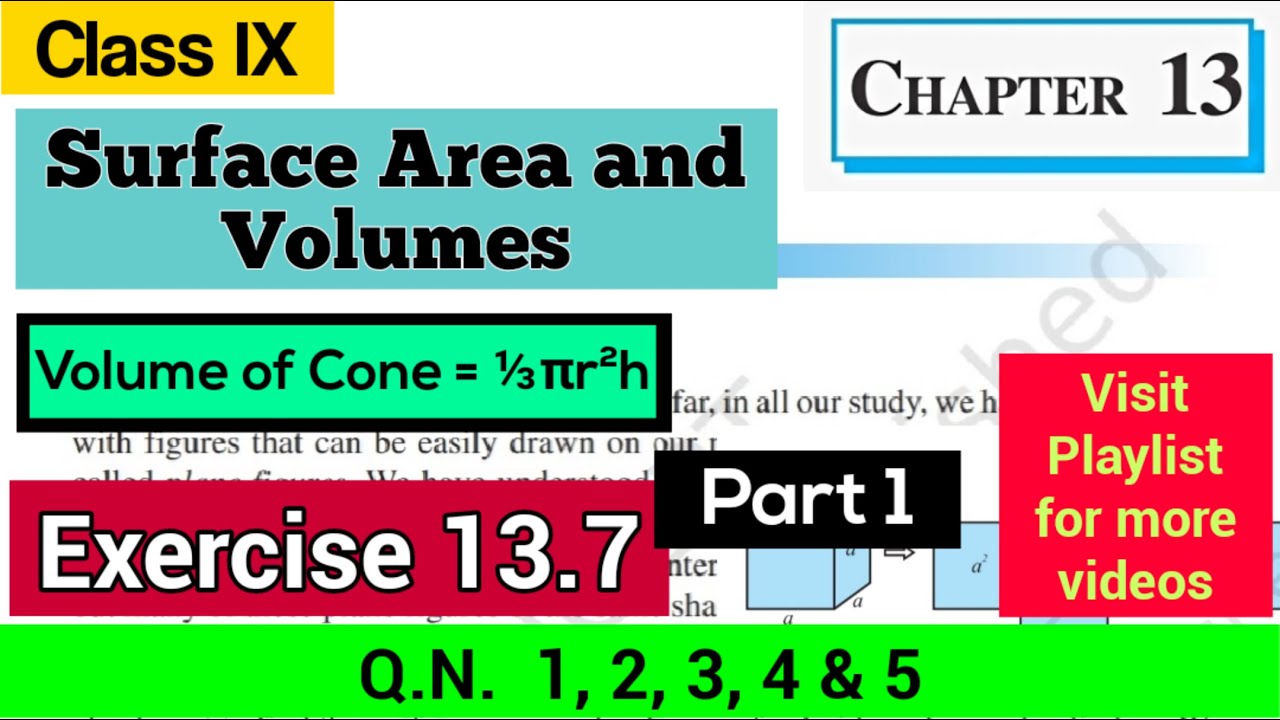 Class 9 maths Exercise 13.7 Part 1 Q.N. 1, 2, 3, 4 & 5 Find- Volume of ...