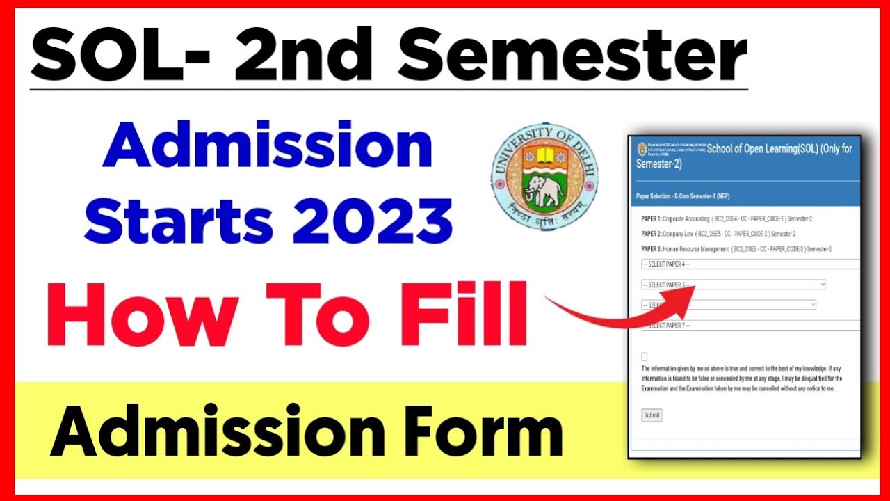 How To Fill DU SOL Second Semester Admission Form 2023 | Sol 2nd ...