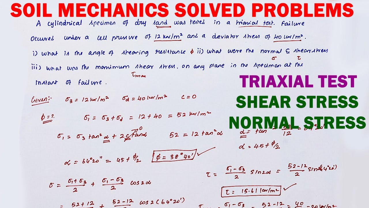 how to solve triaxial test problem, shear stress, normal stress, Shear ...