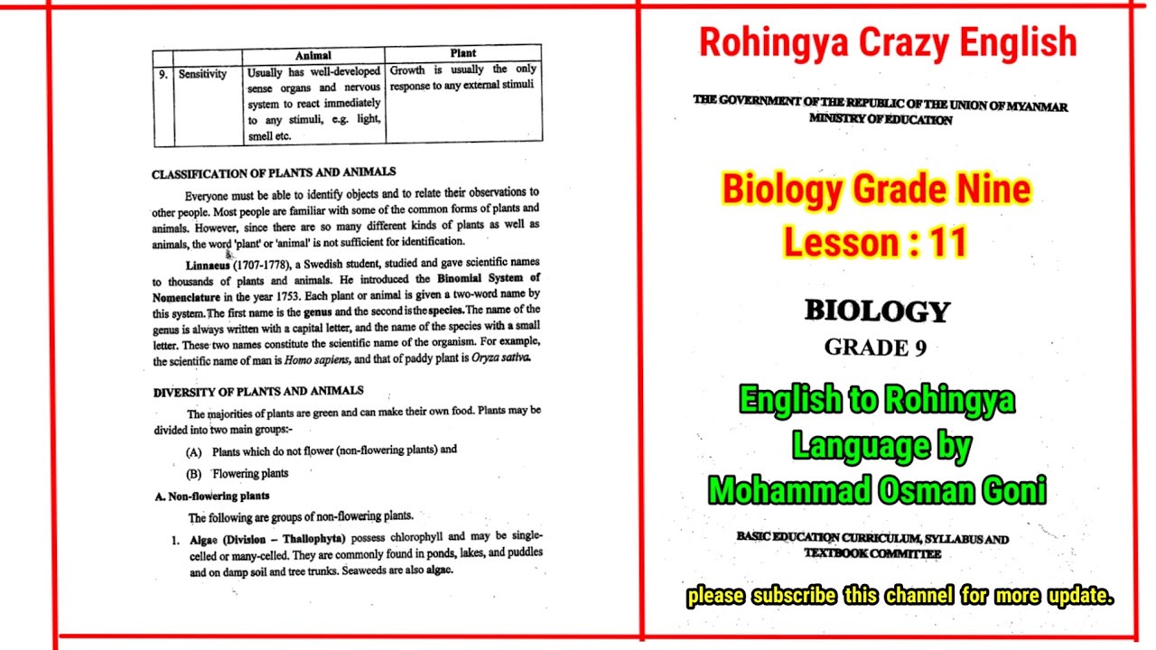 Myanmar Biology Grade 09 Lesson : 11 Classification of plants and ...