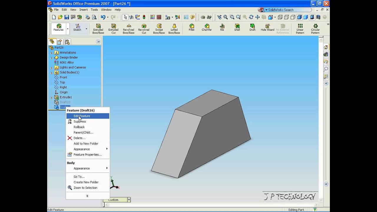 Solidworks 2007 Tutorial videos 22 Draft Step Draft - YouTube