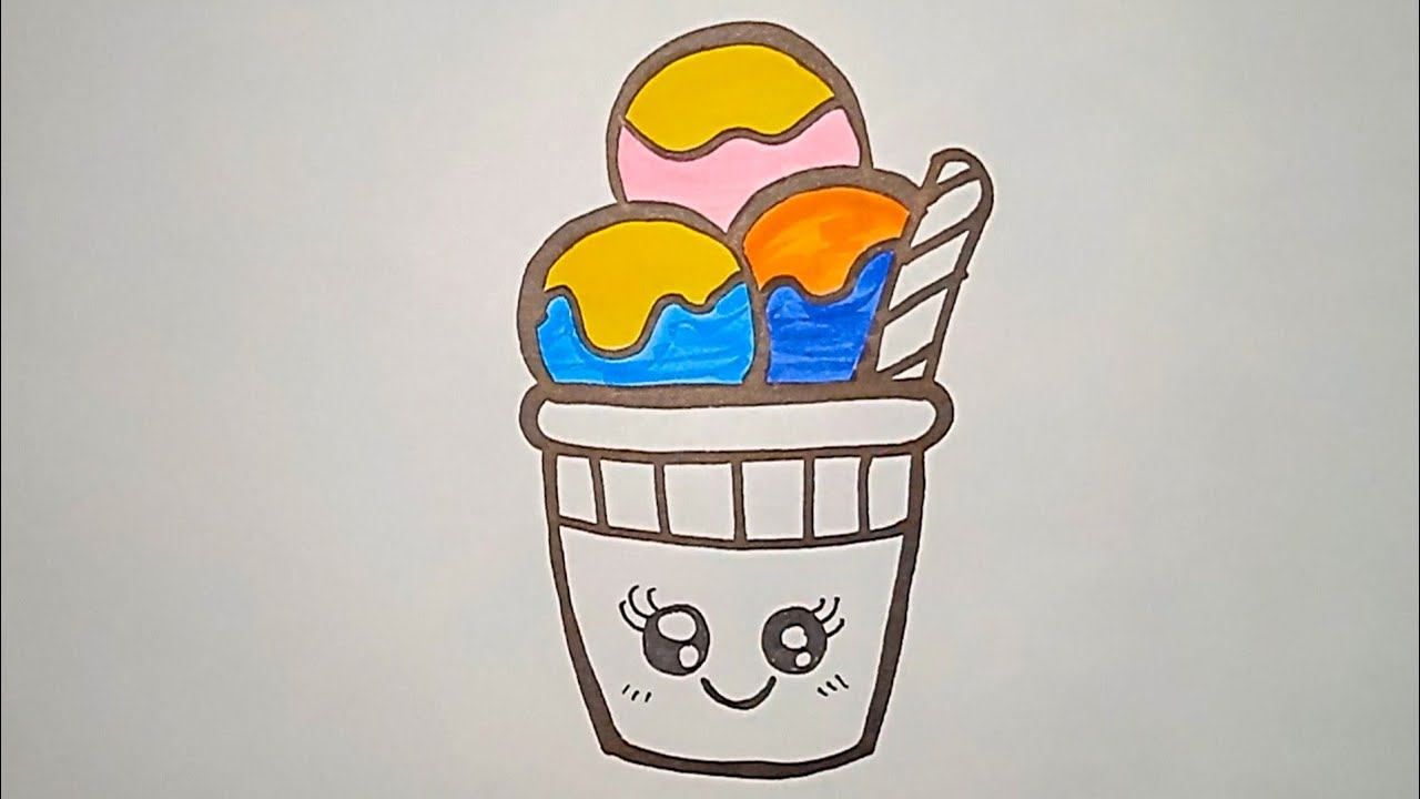 3 Color Ice Cream Cup Drawing For Kids - YouTube
