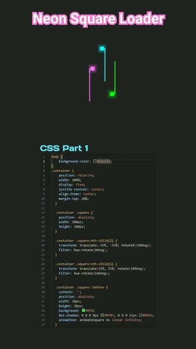 Neon Square Loader Using Html And Css Neon Effect Squares Css Loader Shorts Youtube