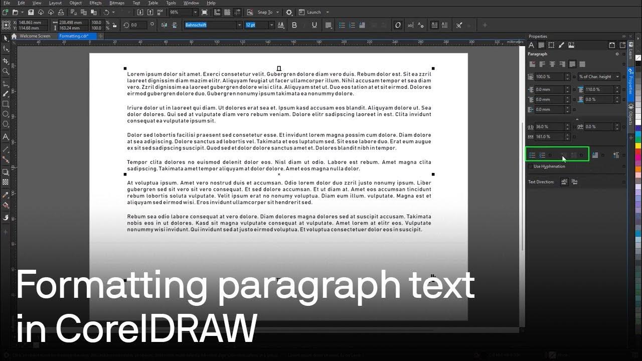 How to format paragraph text in CorelDRAW | Tutorials for perfect layouts - YouTube