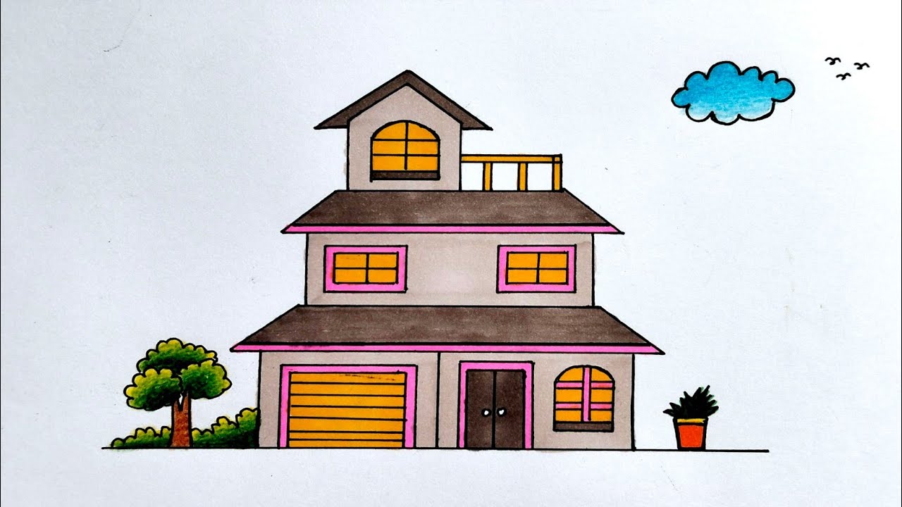 Level 3 House Drawing with Pencil Colour | House 🏠 Drawing Tutorials ...