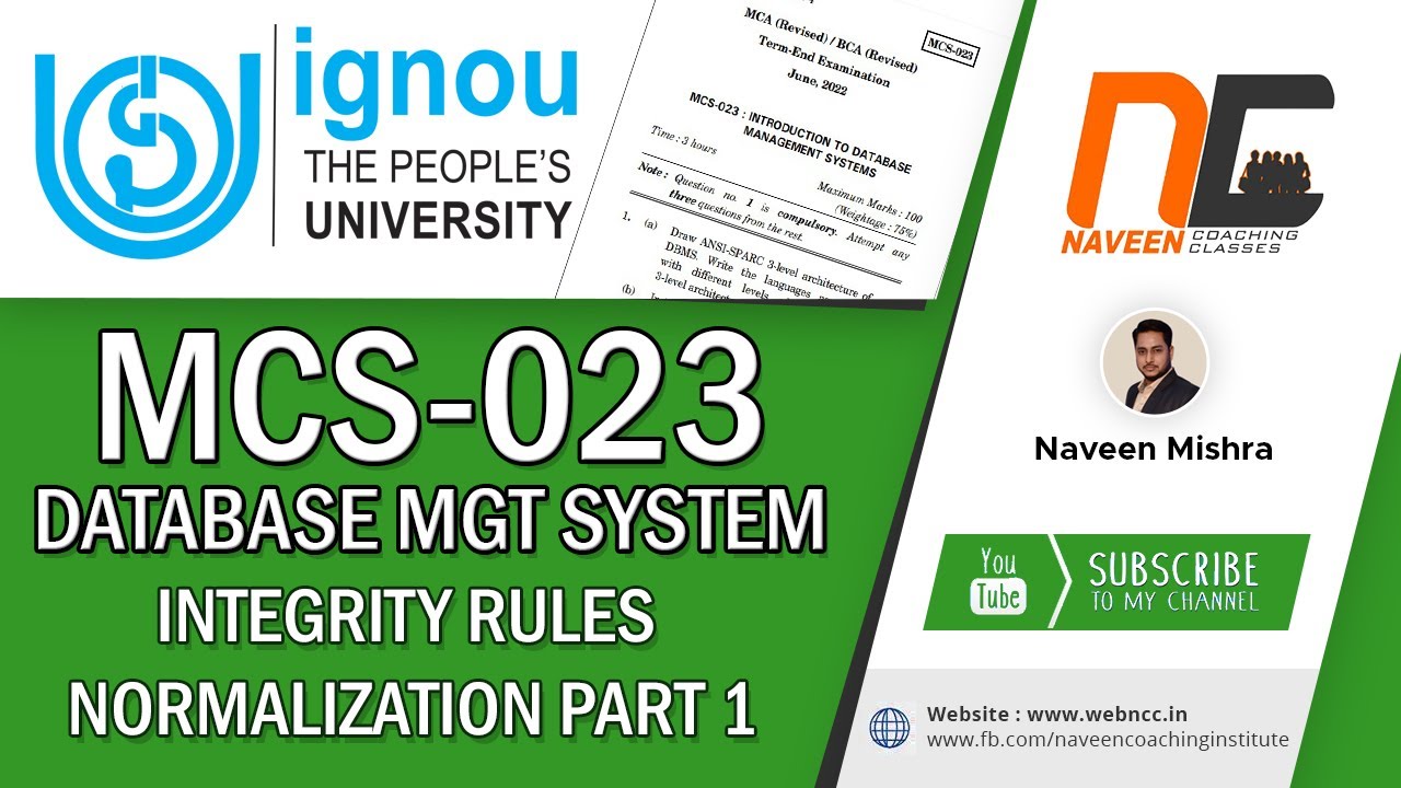 Normalization Function Dependency Constraints Mcs023 Hindi Ignoubca Bca Dbms
