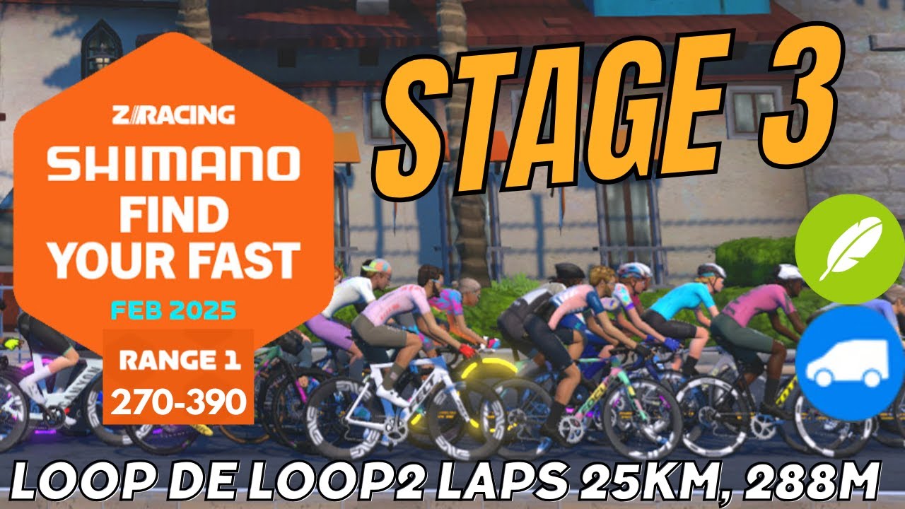 Zwift Racing Stage 3 Loop de Loop2 laps (25km, 288m) Range 1 270-390 ...