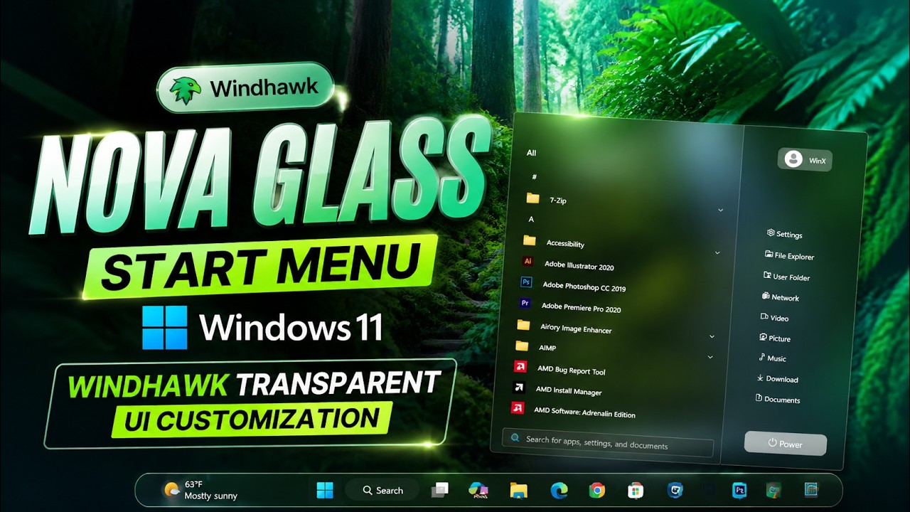 Nova Glass Start Menu – Windows 11 Windhawk Transparent UI ...
