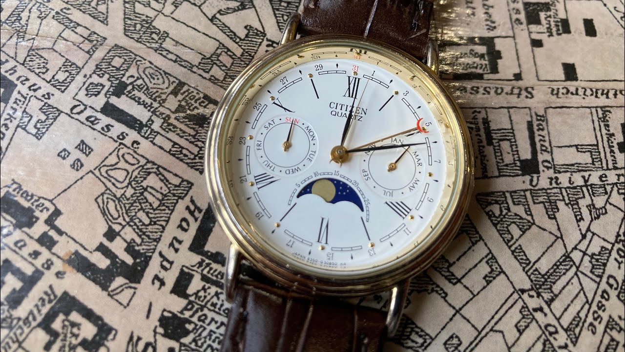 Citizen cal.6350 Triple calendar, moon phases (Japan) - YouTube