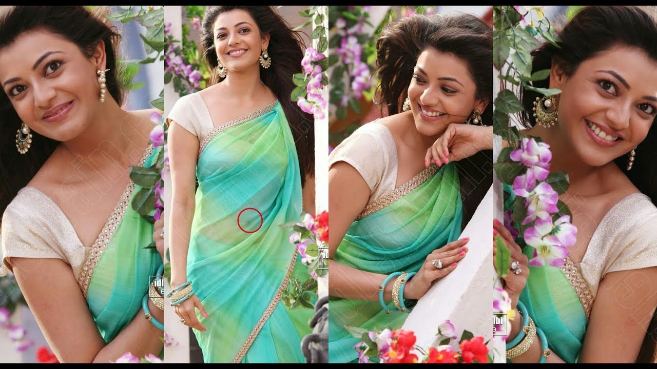 Kajal Aggarwal Green Saree Transparent Blouse | Kajal Agarwal Super ...