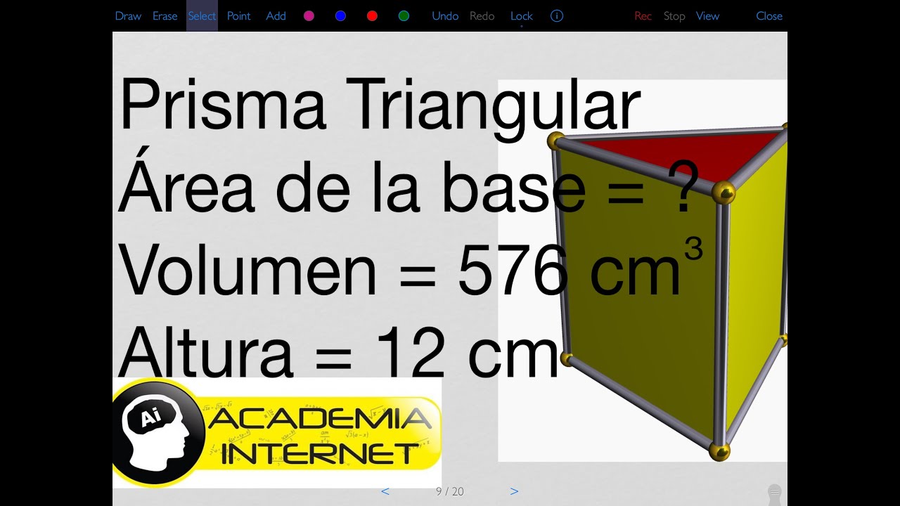 Calcular área de la base prisma triangular dados volumen y altura - YouTube