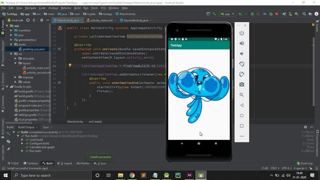 Animated splash screen in android | Lottie Files | JAVA | 2020 - YouTube