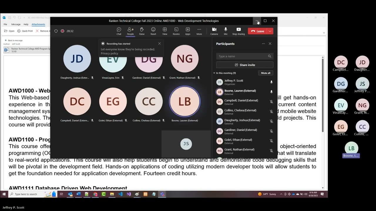 AWD1000 - Web Development Technologies - Day01 - 08-28-2023 - HTML/CSS Chapters 1 - 3 - YouTube