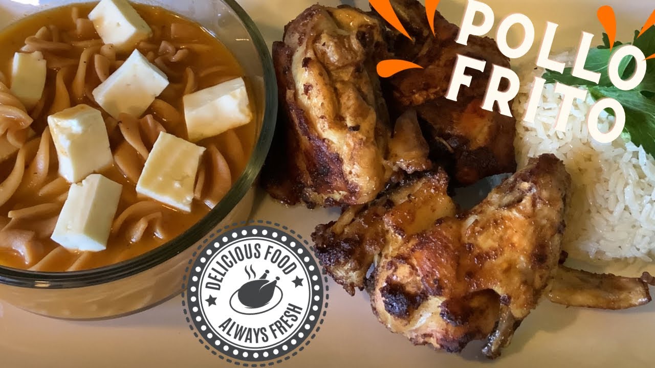 Pollo frito con sopa de coditos en salsa Roja - YouTube