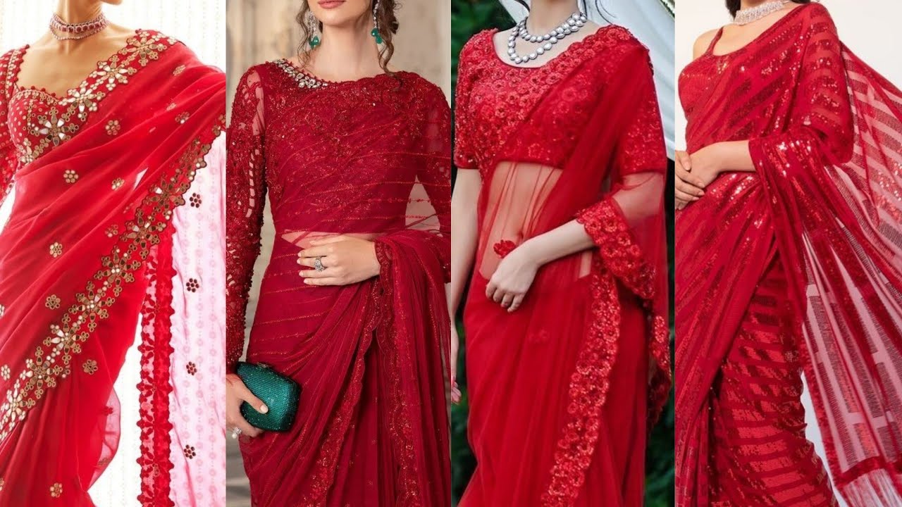Red Saree Look #Red Net Saree Designs/Red Colour ki Saree|Red Colour ...