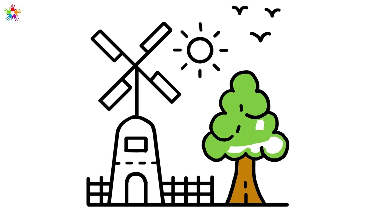 How to Draw A Windmill .Very Easy step by step Windmill . Drawing and ...