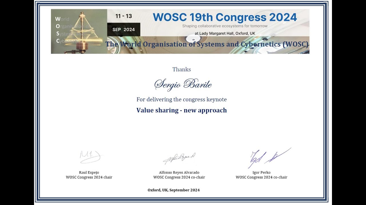 WOSC 2024 Keynote: Sergio Barile, Value Sharing - New Approach - YouTube